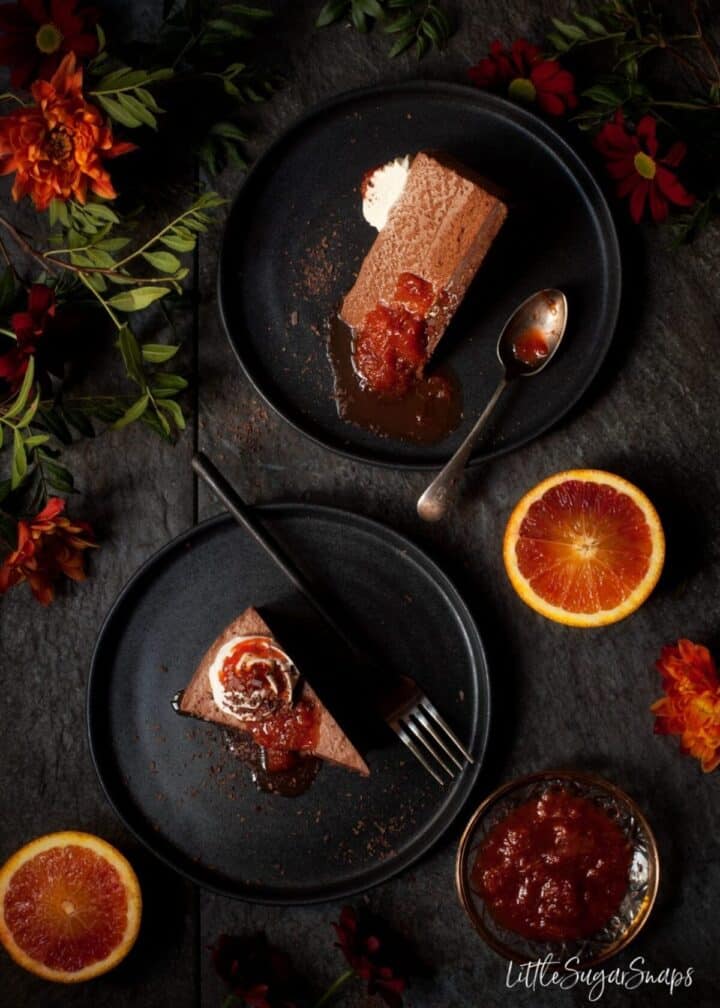 Cinnamon Chocolate Mousse Cake with Blood Orange Compote - Little Sugar ...