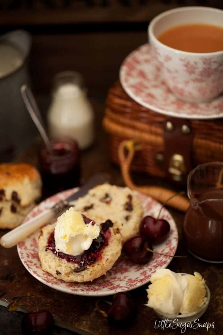 Chocolate Cream Tea with Chocolate Chip Scones - Little Sugar Snaps