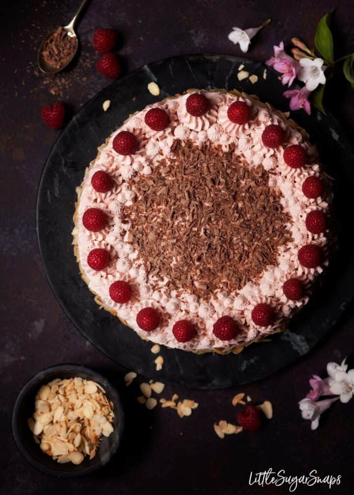 Chocolate Raspberry Dacquoise Cake - Little Sugar Snaps